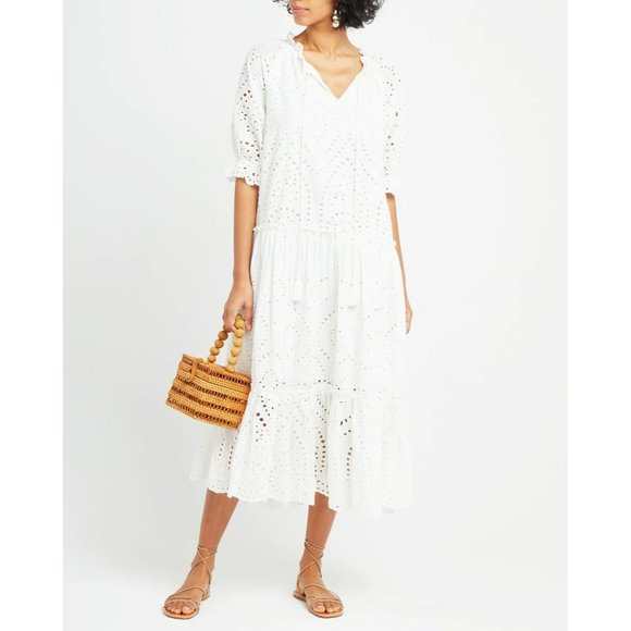 o.p.t | Dresses | Opt Maxi Long White Eyelet Tiered Cotton Dress Small ...